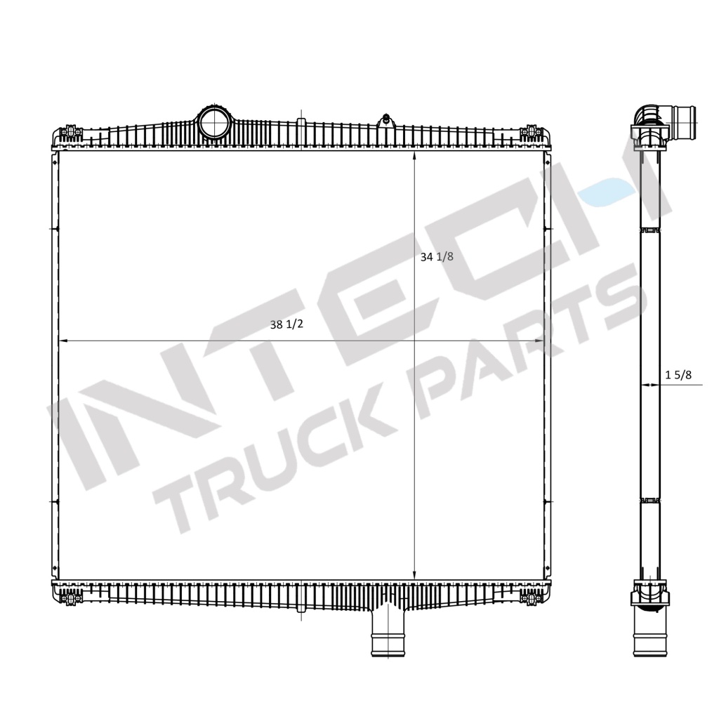 Radiator - 18-22 Freightliner Cascadia, DD15 engine, Outlet on lower ...