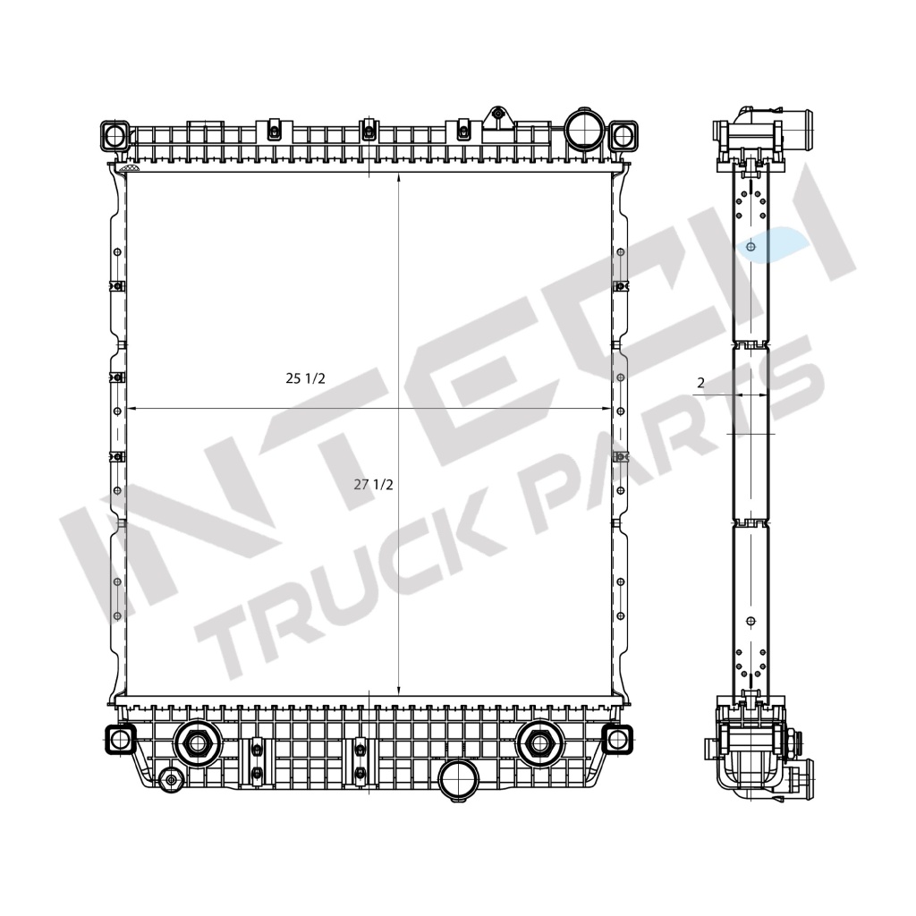 Radiator - 18-25 Freightliner Cascadia, DD15 engine, Outlet on lower ...