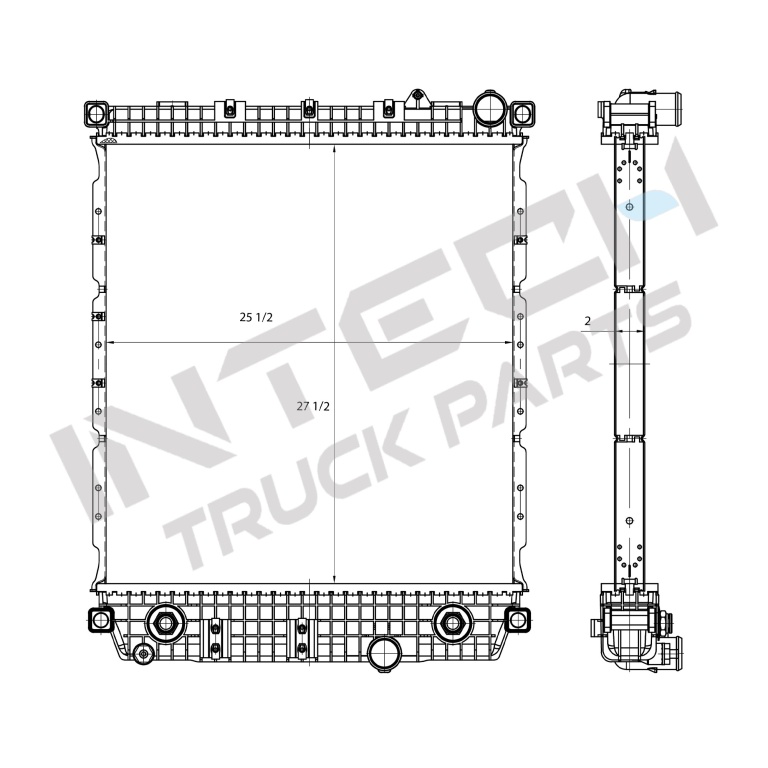 Radiator - 18-25 Freightliner Cascadia, DD15 engine, Outlet on lower ...